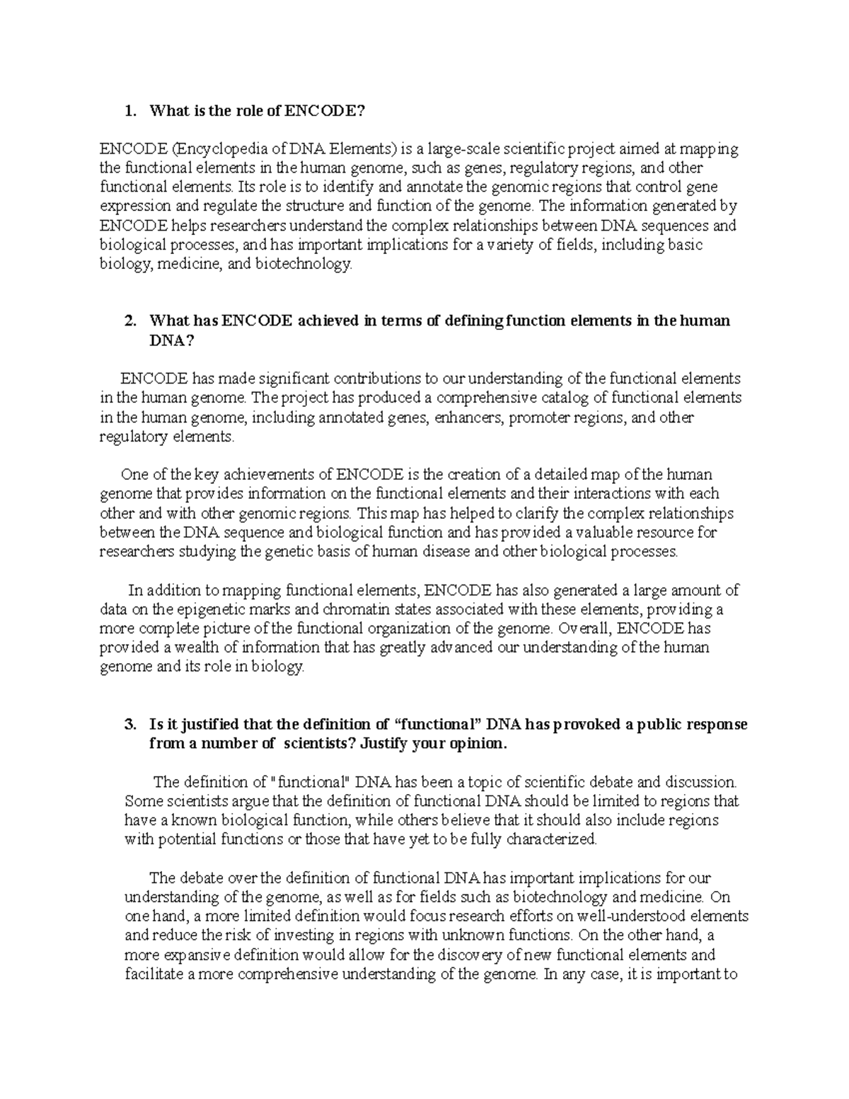 OLAC 2 - lab - What is the role of ENCODE? ENCODE (Encyclopedia of DNA ...