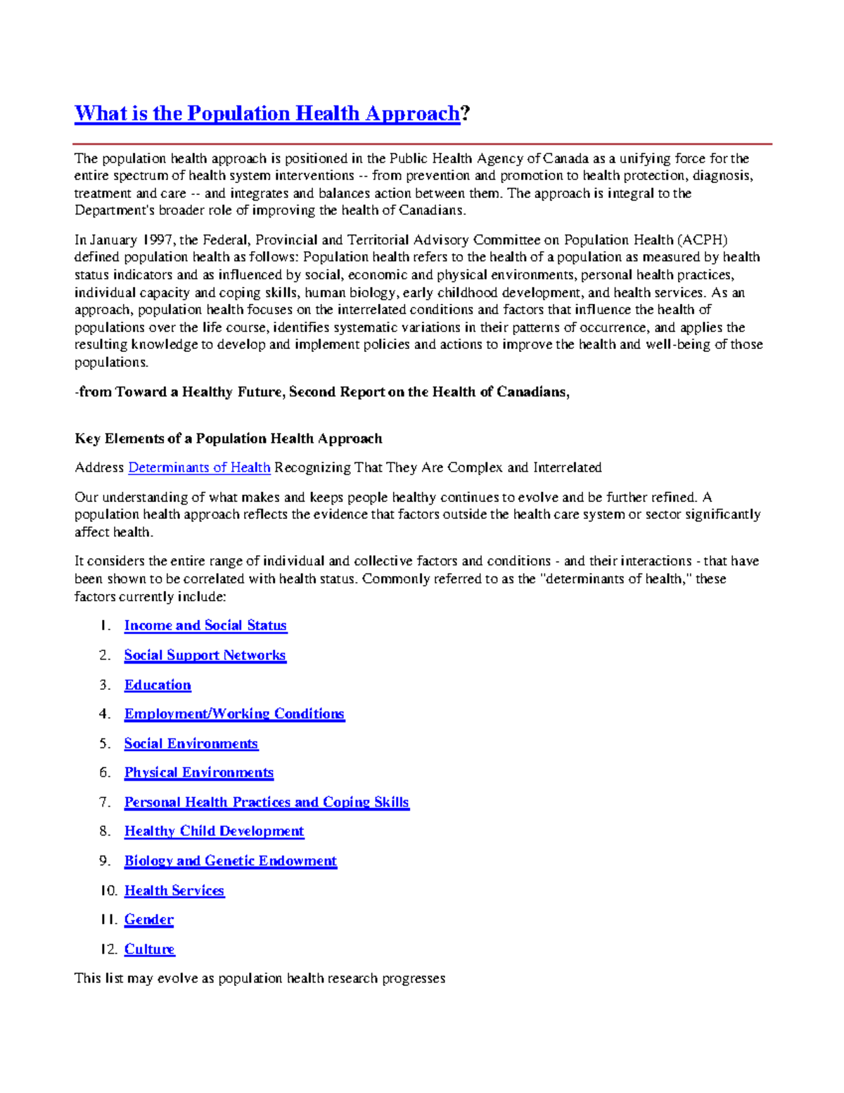 Population Health Approach - The approach is integral to the Department ...