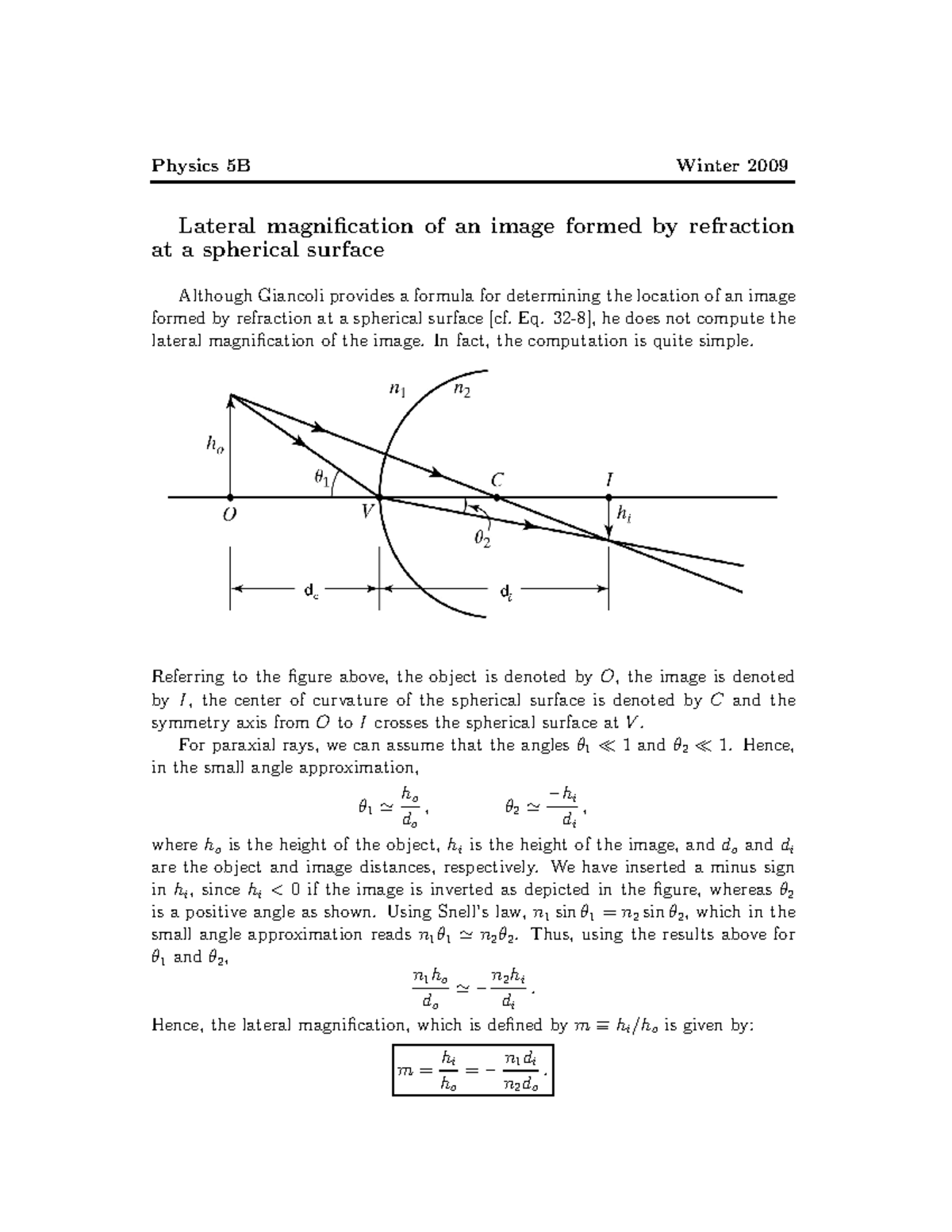 Lateralmag - curriculum - Physics 5B Winter 2009 Lateral magnification ...