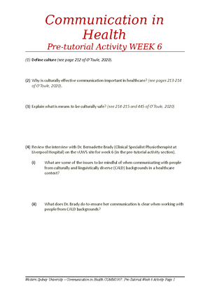 Week 3 Pre-tutorial activities - Communication in Health Pre-tutorial ...