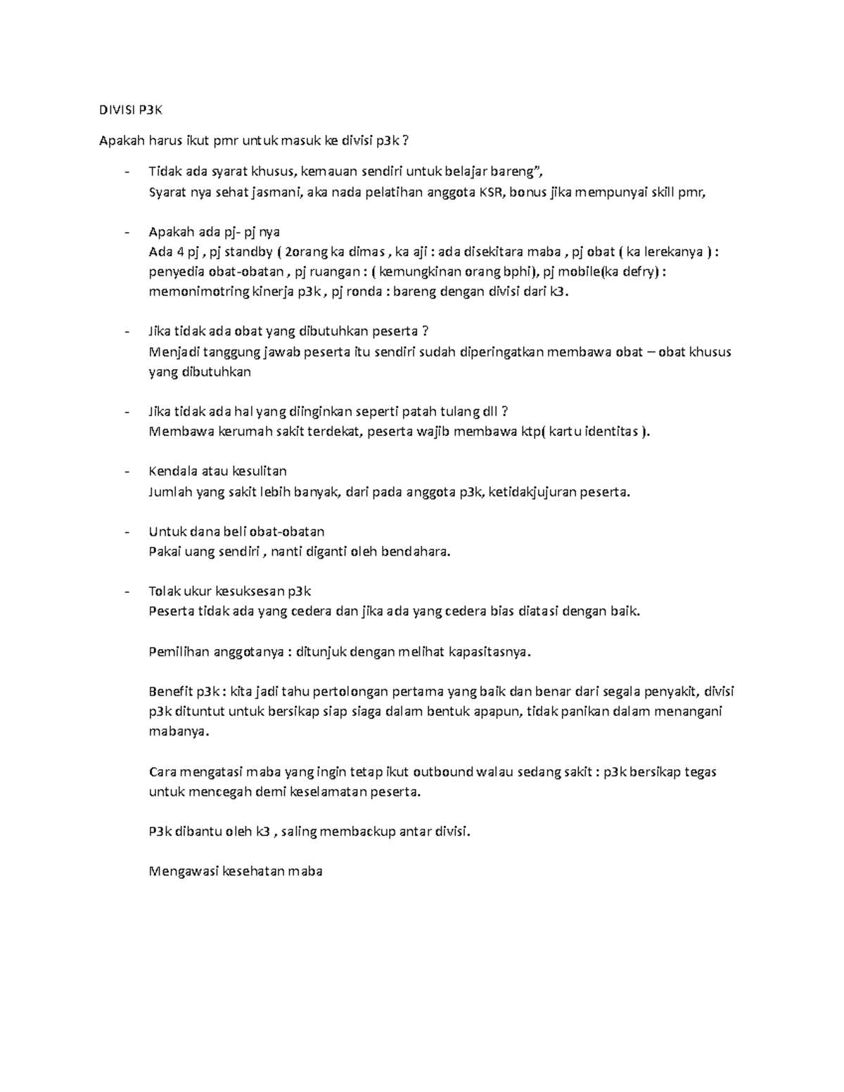 Divisi P3K - DIVISI P3K Apakah harus ikut pmr untuk masuk ke divisi p3k ...