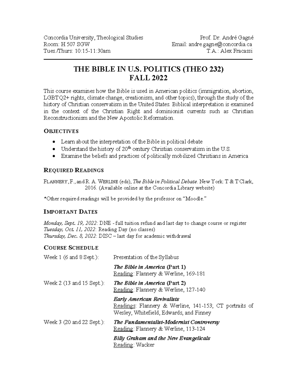 Bible in US Politics-Syllabus Fall 2022 - Concordia University ...