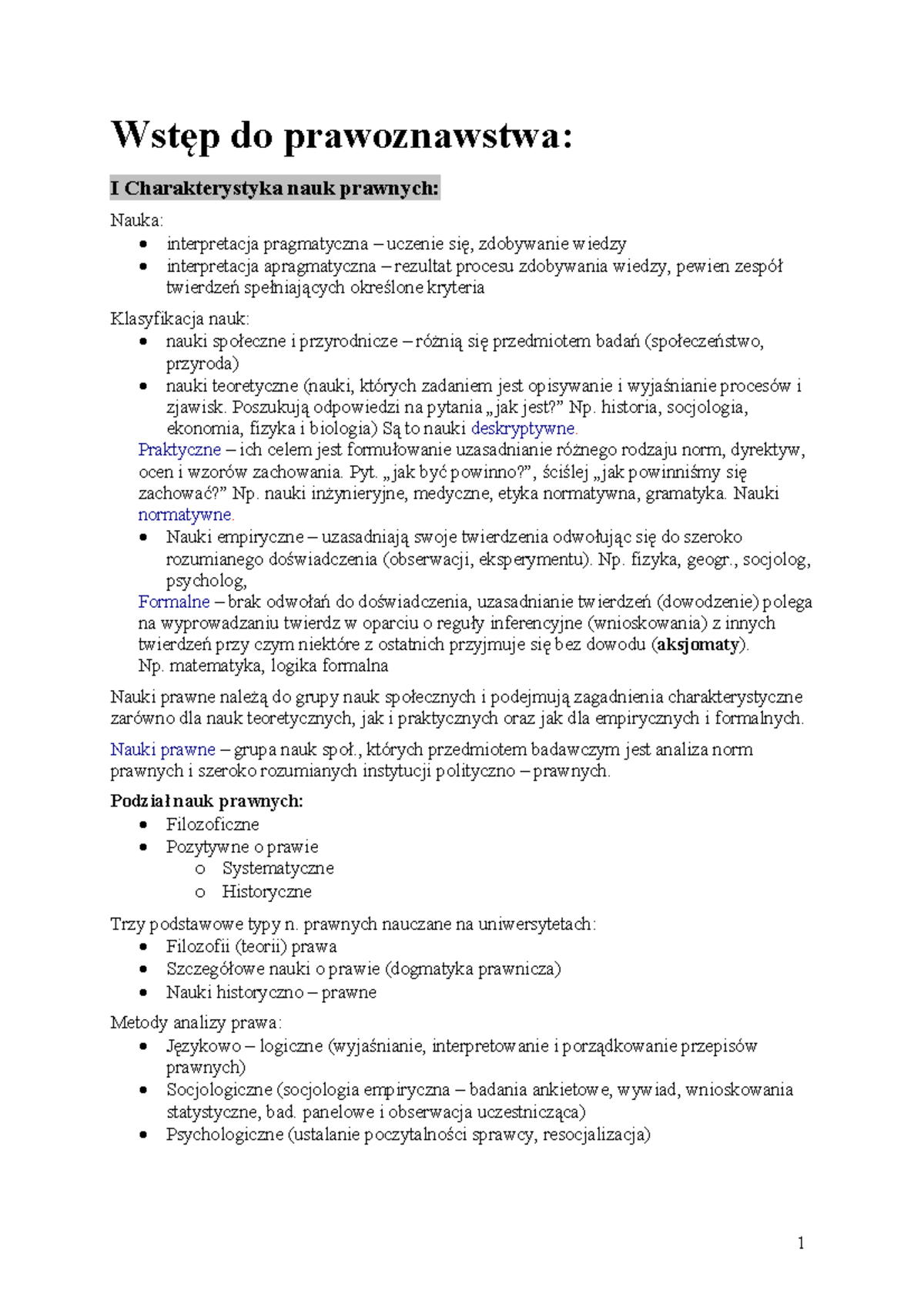 Skrypt prawoznawstwo - Wstęp do prawoznawstwa: I Charakterystyka nauk prawnych: Nauka: - Studocu