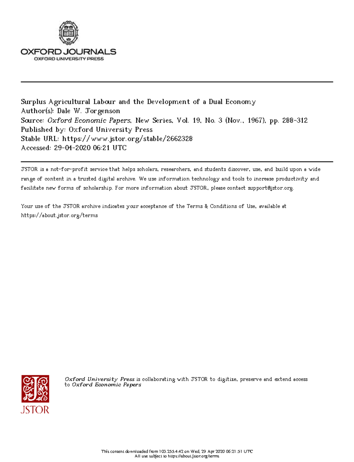 Jorgenson - Surplus Agricultural Labour and the Development of a Dual ...