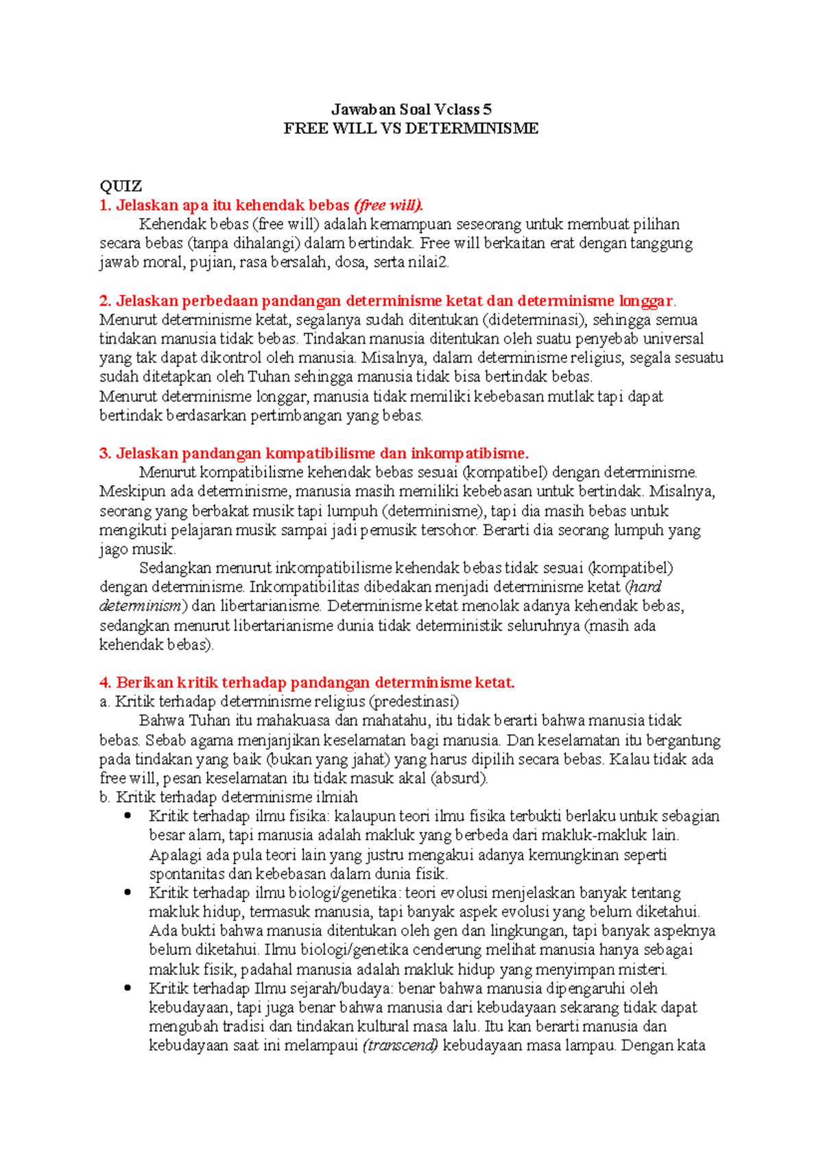 Soal dan Jawaban Vclass 5 Dosen Jacobus Blikolong - Jawaban Soal Vclass 5 FREE WILL VS ...
