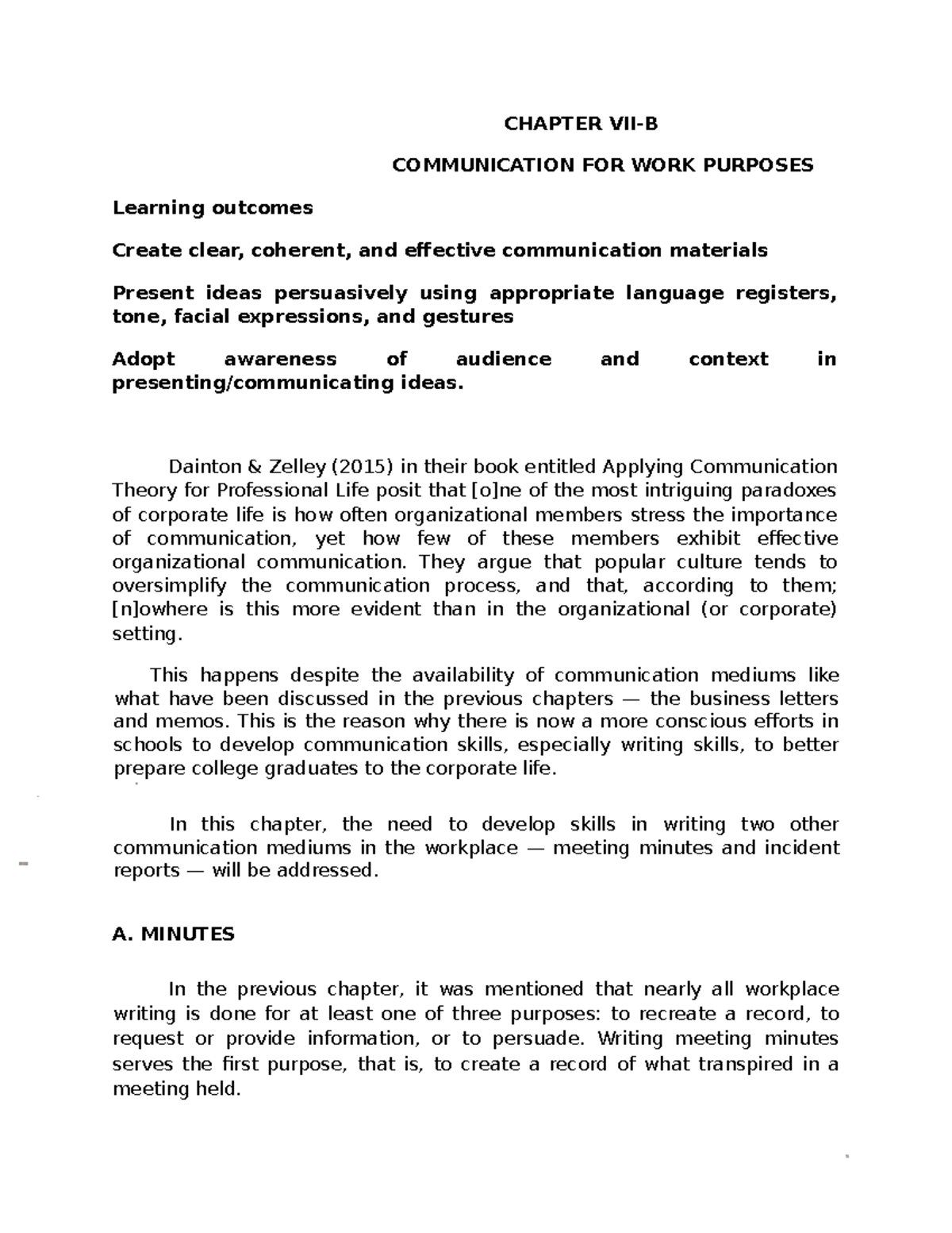 Purposive Communication Chapter 7B - CHAPTER VII-B COMMUNICATION FOR ...