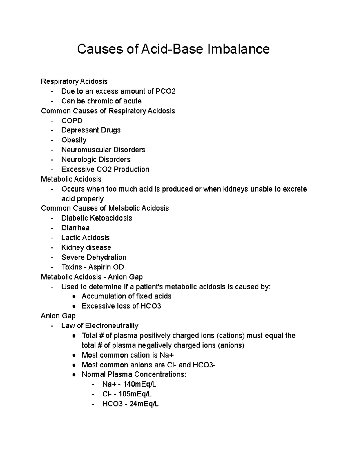 Caused of Acid-Base Imbalance - Causes of Acid-Base Imbalance ...