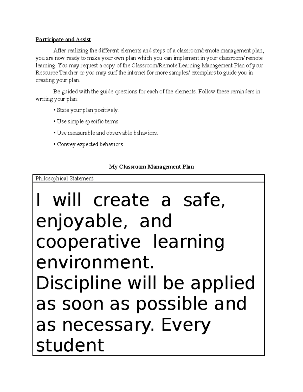 Learning Episode 9 - Participate and Assist After realizing the ...