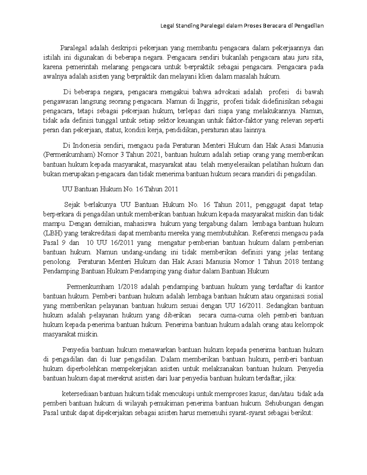 Legal Standing Paralegal dalam Proses Beracara di Pengadilan ...