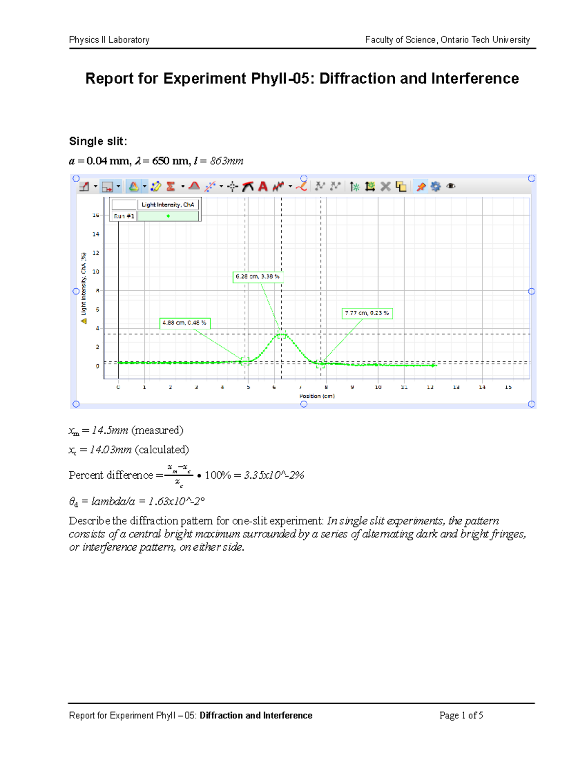Lab #5 - Diffraction (1) - Report for Experiment PhyII-05: Diffraction ...