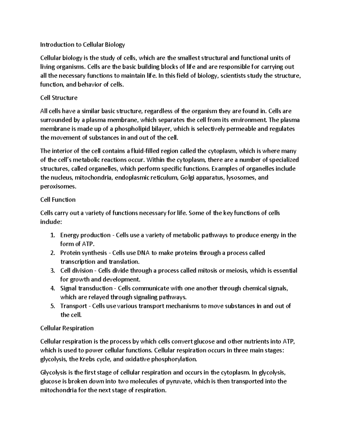 Micro - Introduction to Cellular Biology Cellular biology is the study ...