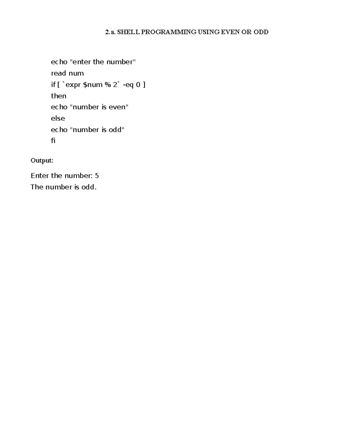 OS Lab Manual - CS6413 Print OUT - 2. SHELL PROGRAMMING USING EVEN OR ...