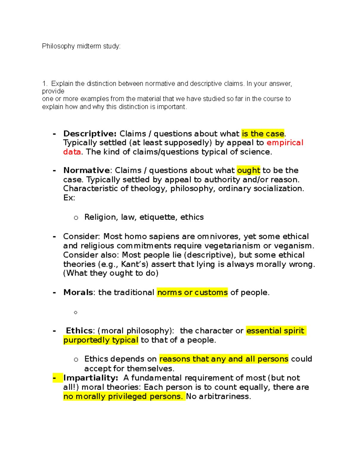 Phil exam 133 study - dddd - Philosophy midterm study: 1. Explain the ...