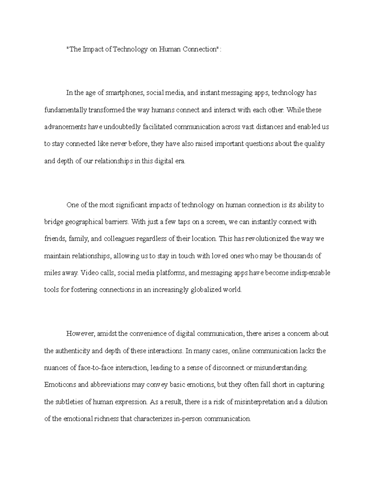 The Impact of Technology on Human Connection - "The Impact of ...