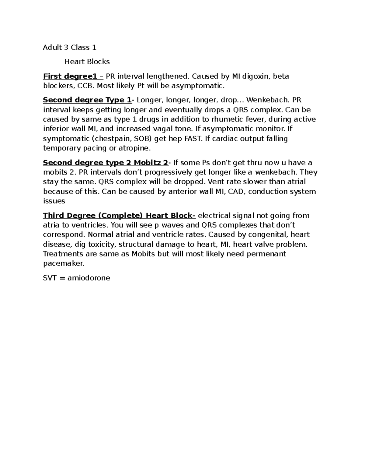 Adult 3 Class 1 - 4 types of heart blocks and characteristics and ...