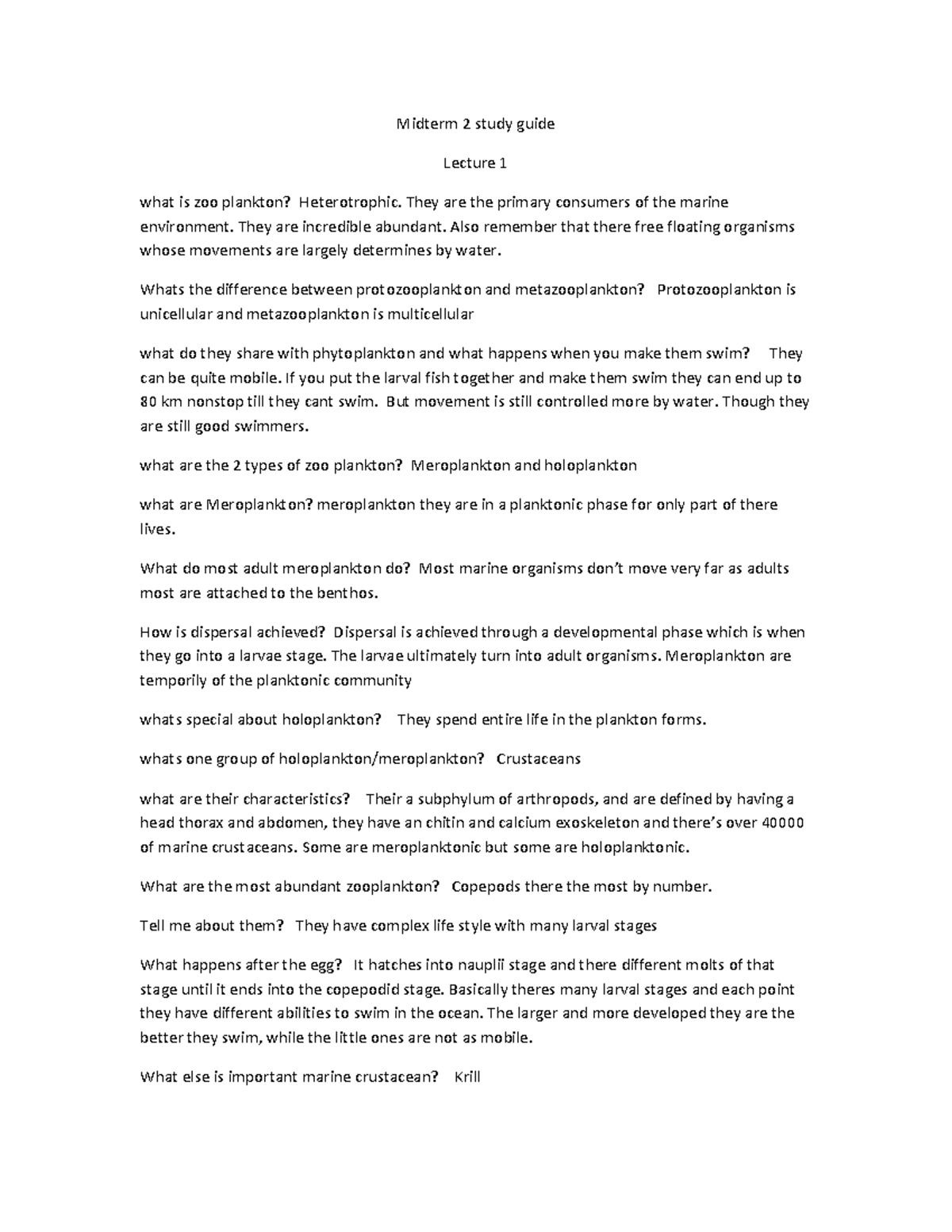 Midterm 2 study guide - Summary Introduction to Marine Biology ...
