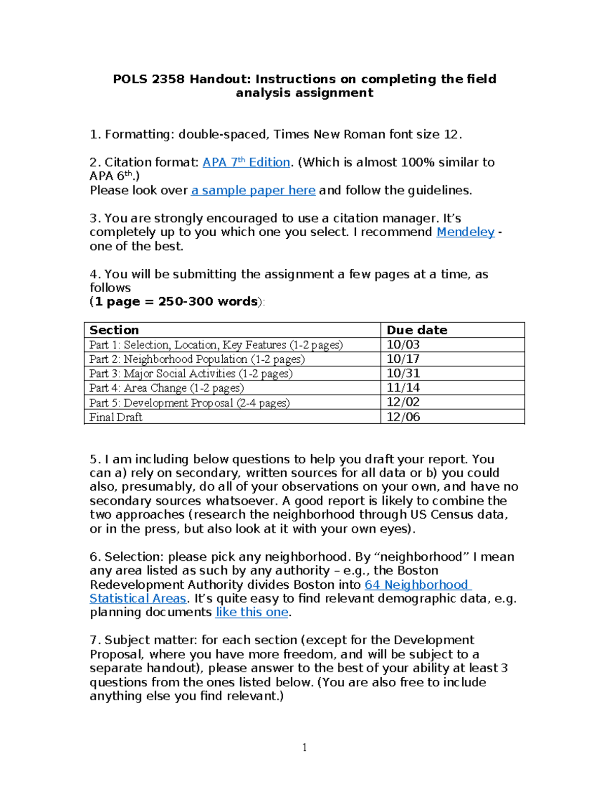 Field Assignment Instructions #1-1-4 - POLS 2358 Handout: Instructions ...