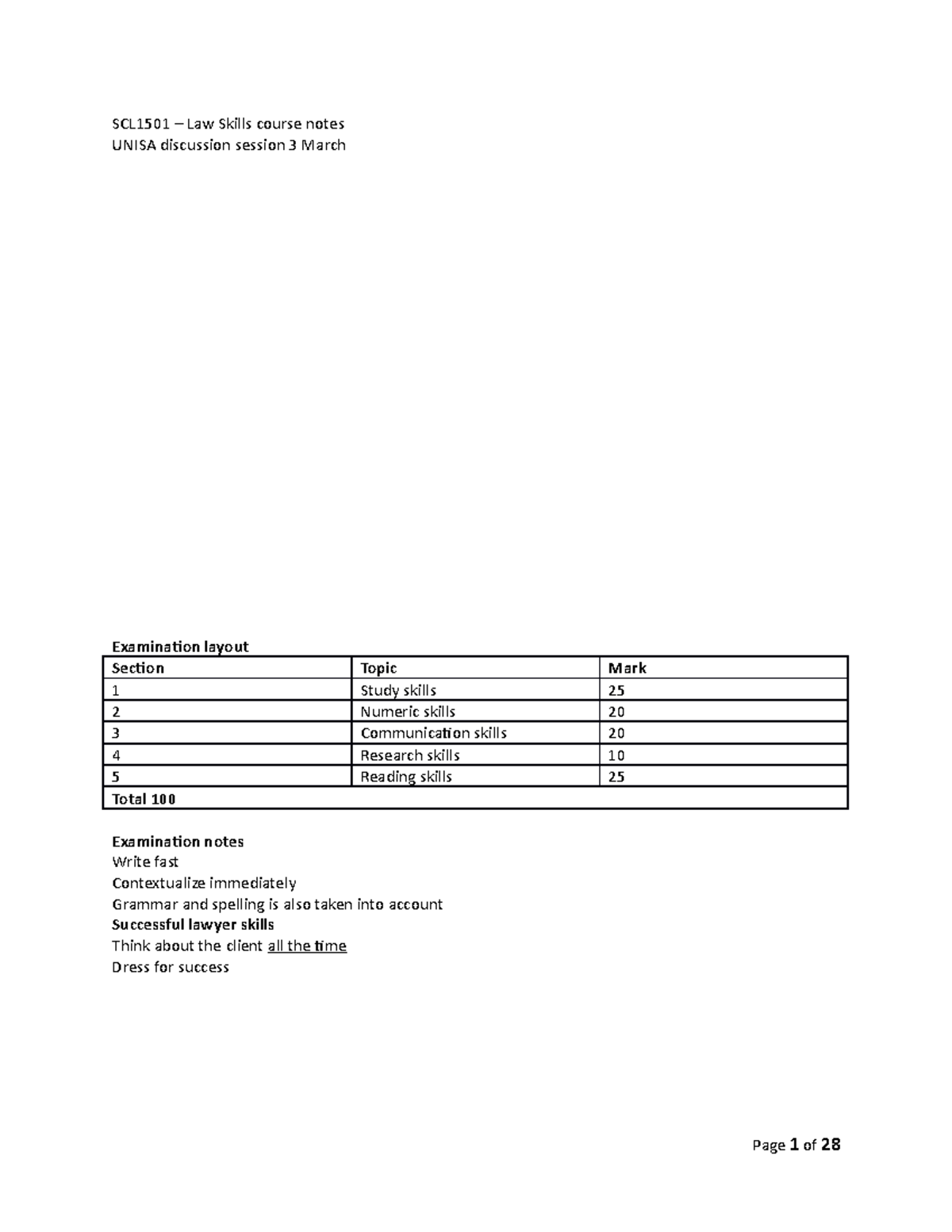 SCL1501 Notes - SCL1501 – Law Skills course notes UNISA discussion ...