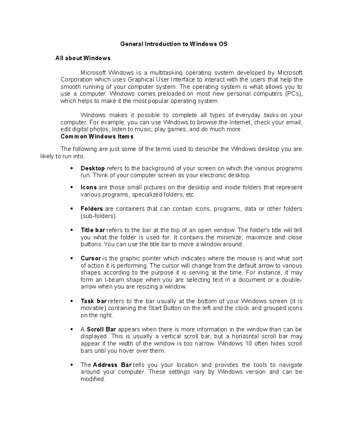 General Introduction to Windows OS - The operating system is what ...