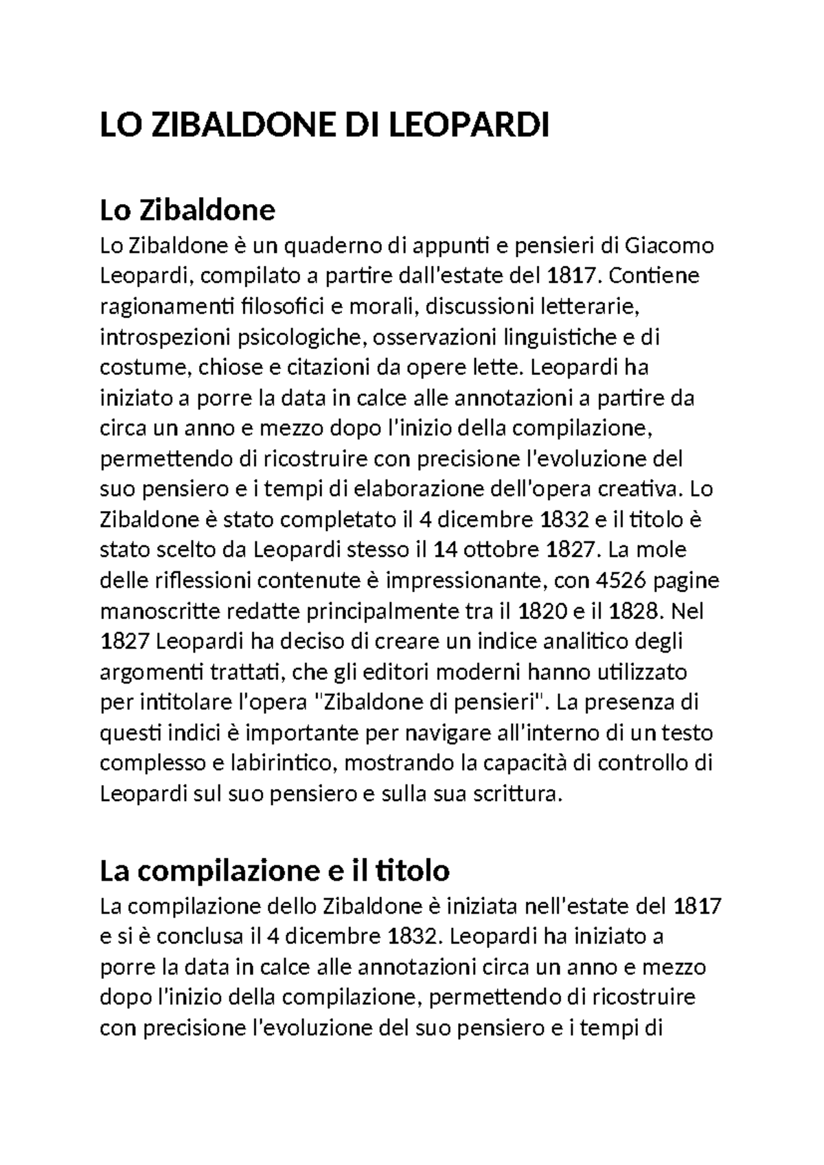LO Zibaldone DI Leopardi - LO ZIBALDONE DI LEOPARDI Lo Zibaldone Lo ...
