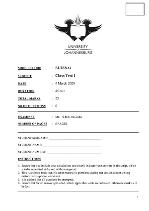 UJ - Electrotechnology 1A - Studocu