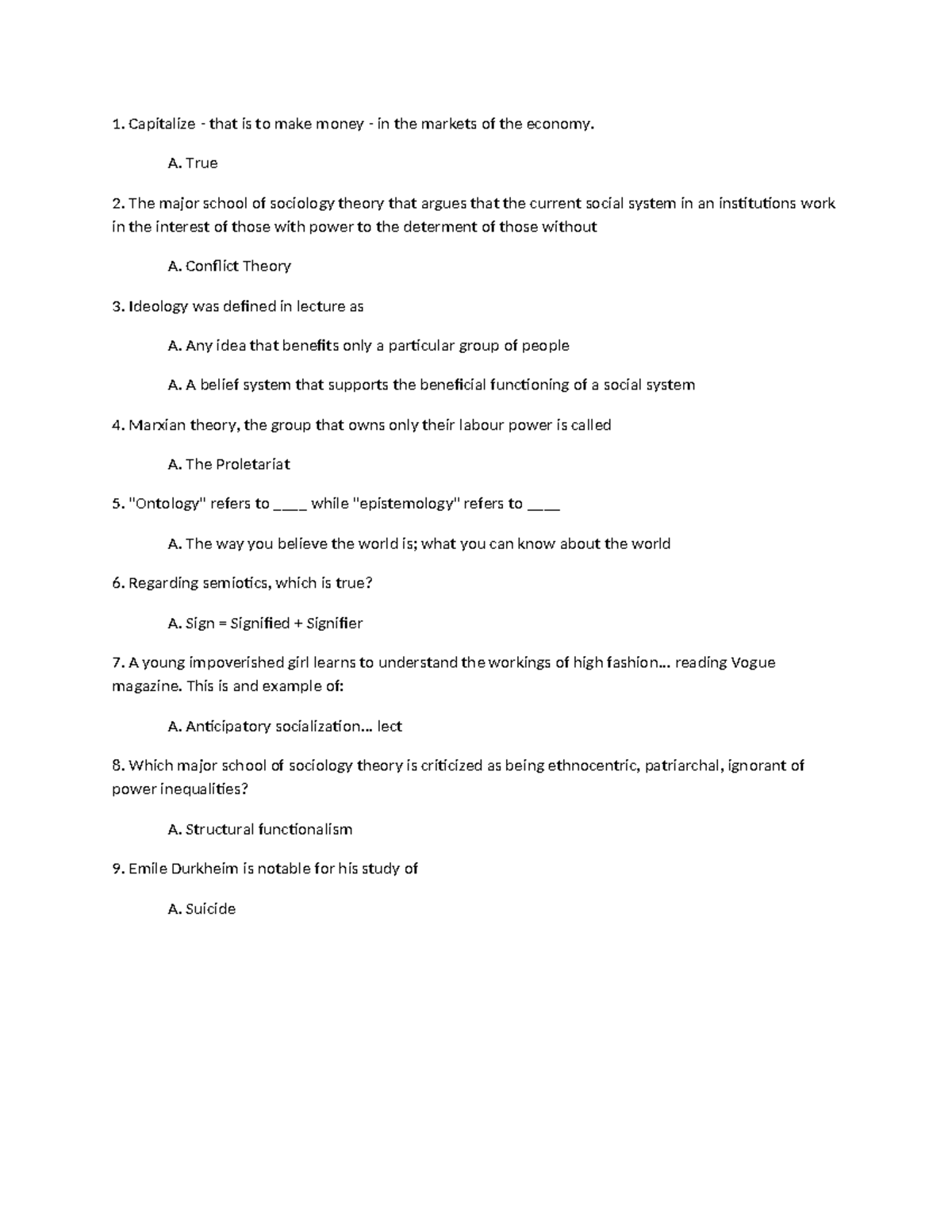Potential Midterm Questions - Capitalize - that is to make money - in ...