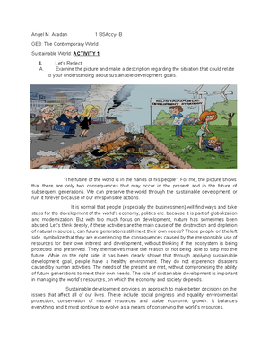 TCW Assessment 1,Act1 - useful for assignments - Contemporary world - Studocu