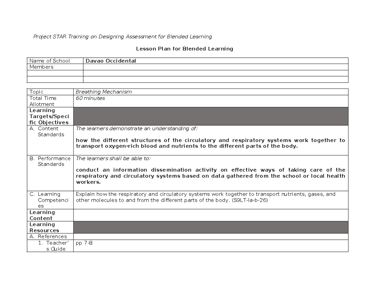 Science 9 blended dlp - Project STAR Training on Designing Assessment ...
