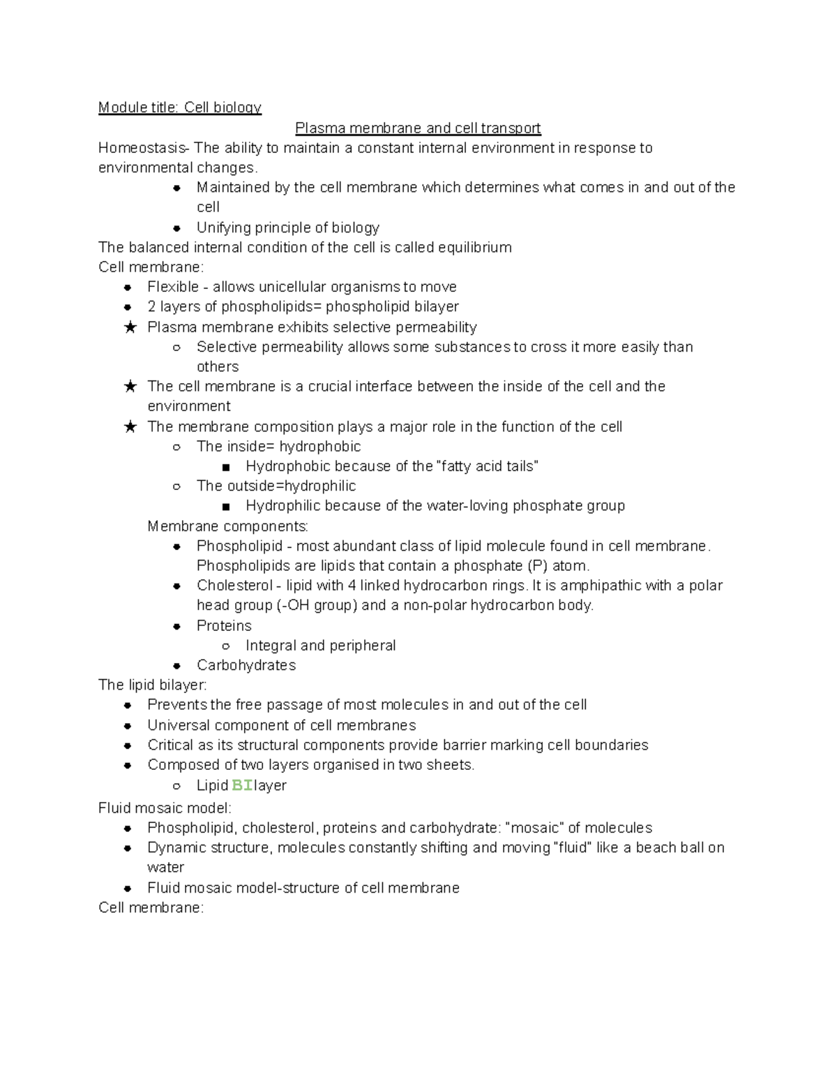 Cell biology - Module title: Cell biology Plasma membrane and cell ...