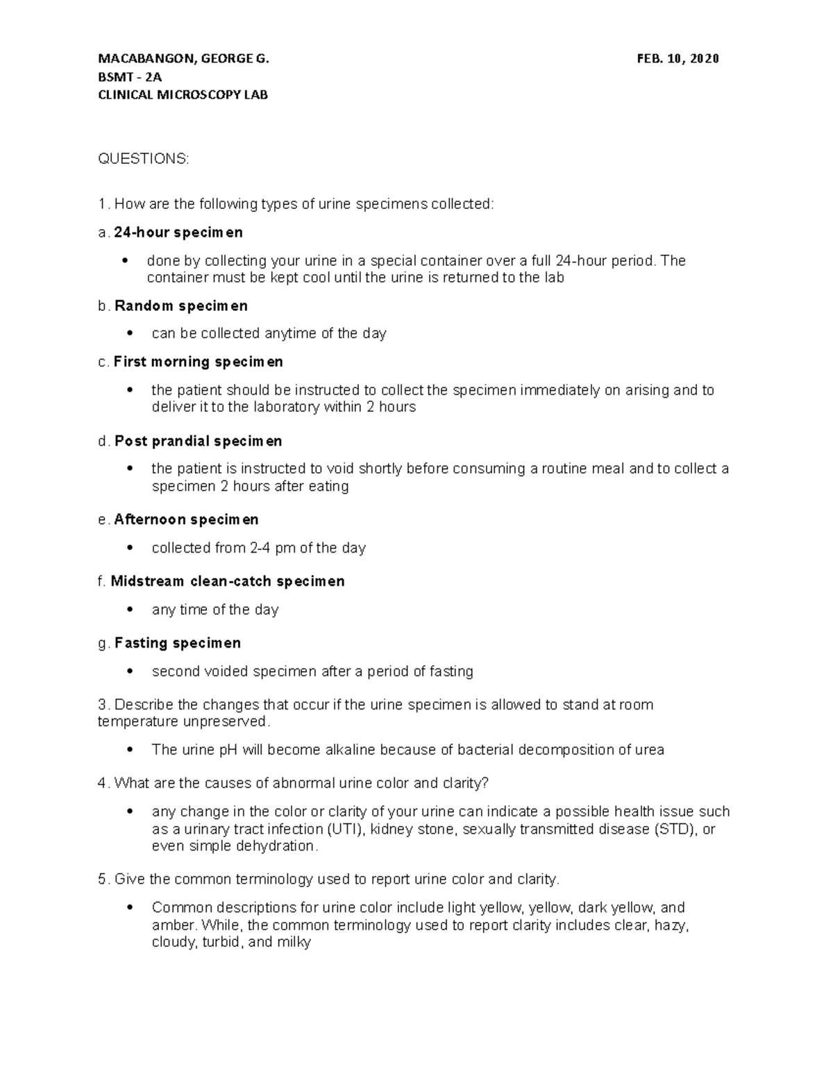 CM LAB - Question - MACABANGON, GEORGE G. FEB. 10, 2020 BSMT - 2A ...
