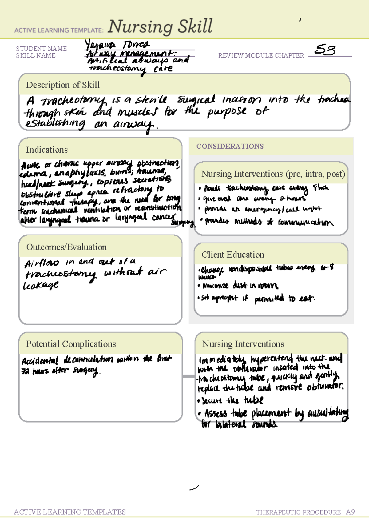 Nursing skill - Notes - STUDENT NAME SKILL NAME REVIEW MODULE CHAPTER ...