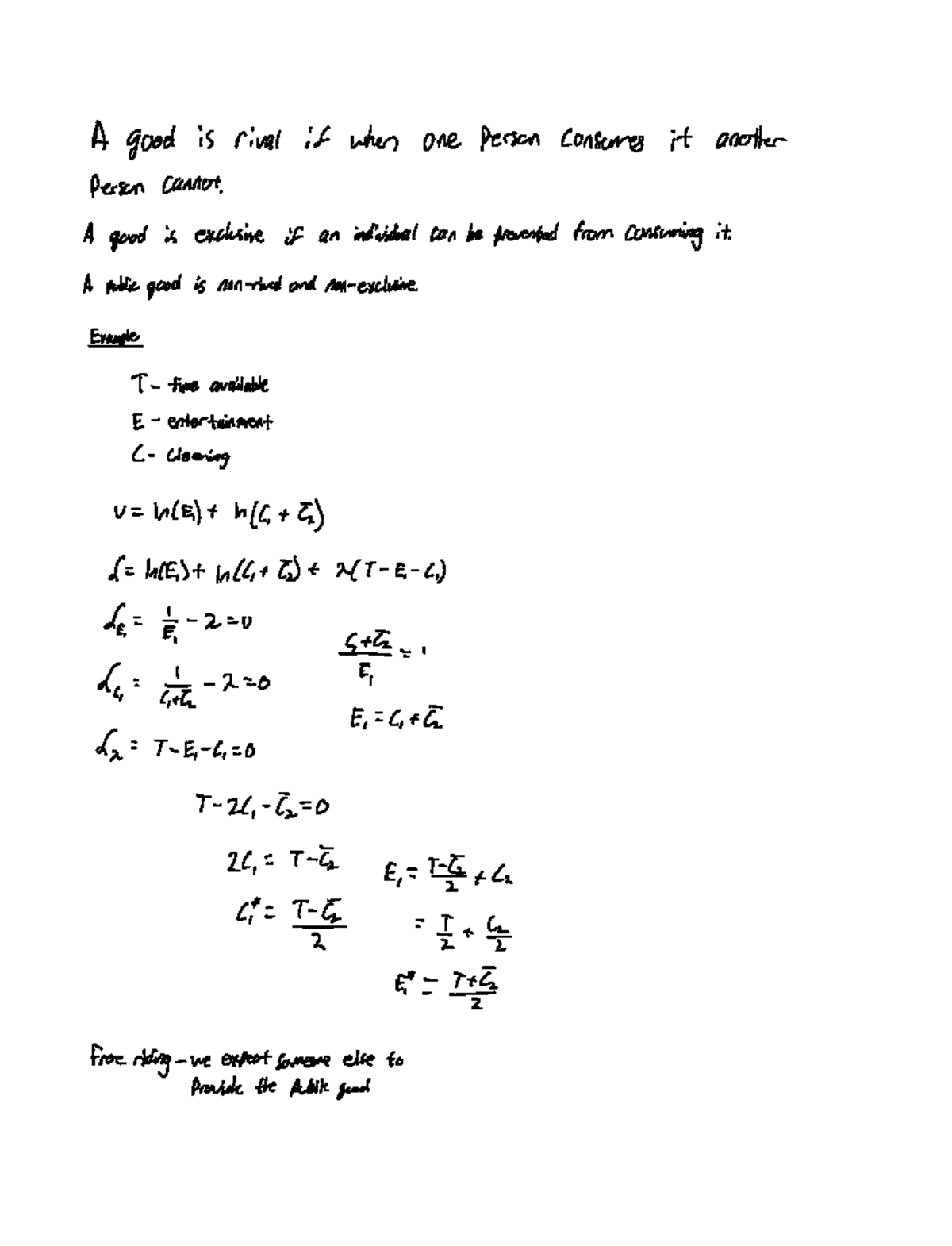 Public Goods Notes - A good is rival it when one person consumes it ...