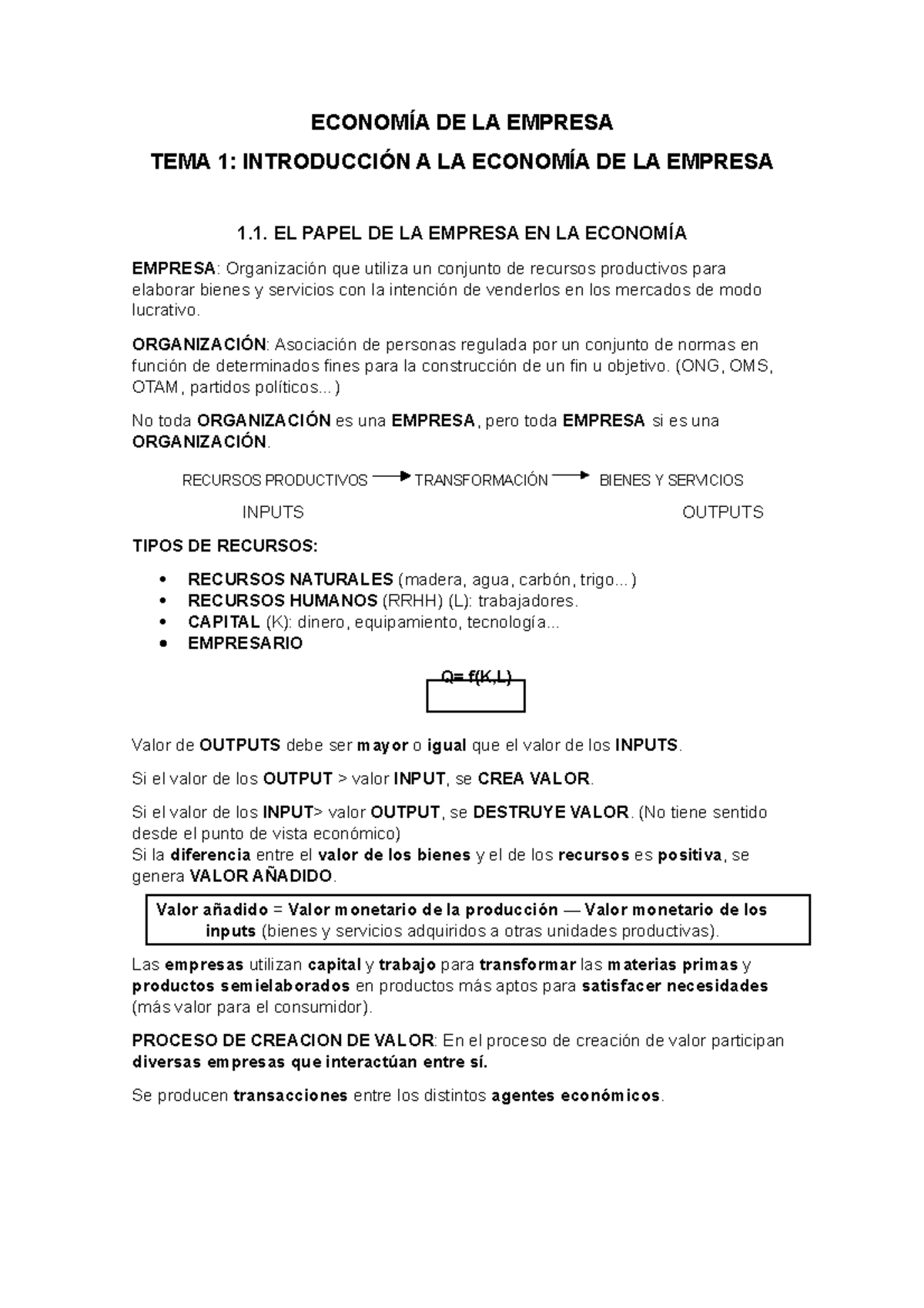 TEMA 1 - Economia de la empresa - ECONOMÍA DE LA EMPRESA TEMA 1: INTRODUCCIÓN A LA ECONOMÍA DE ...
