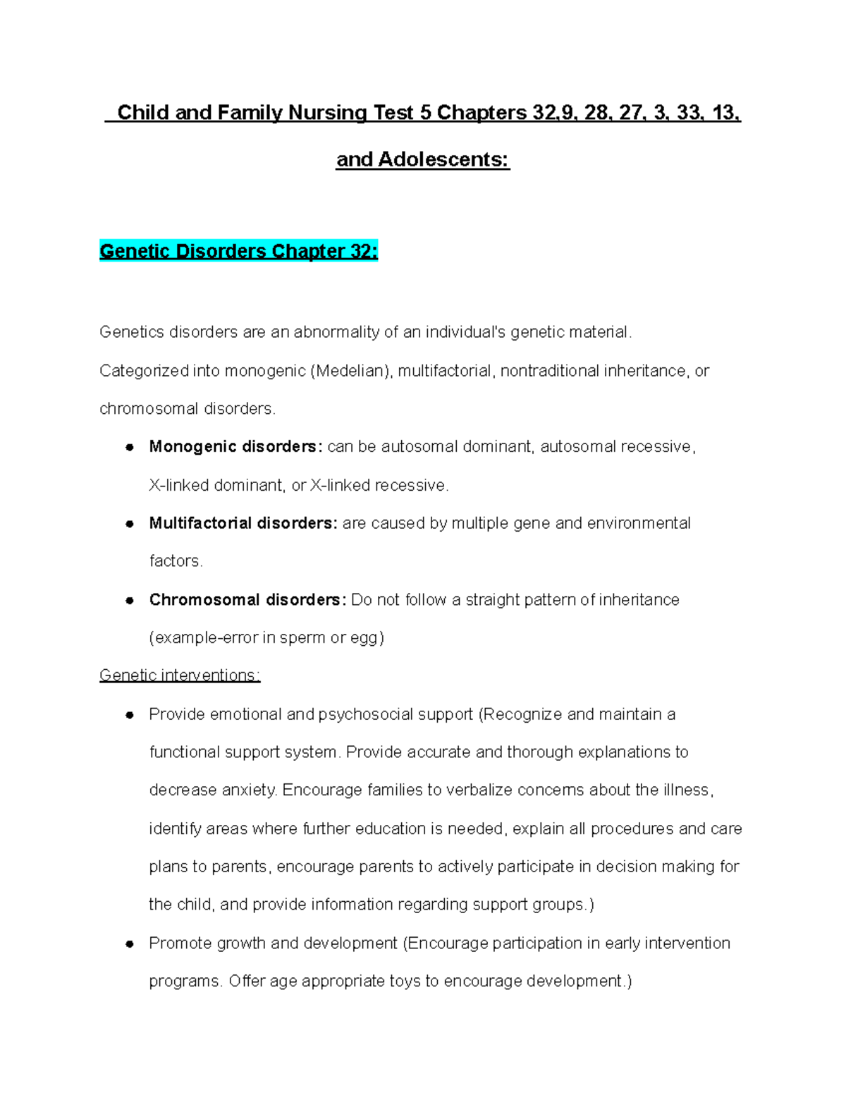 Child and Family Nursing Test 5 Chapters 32,9, 28, 27, 3, 33, 13, and ...