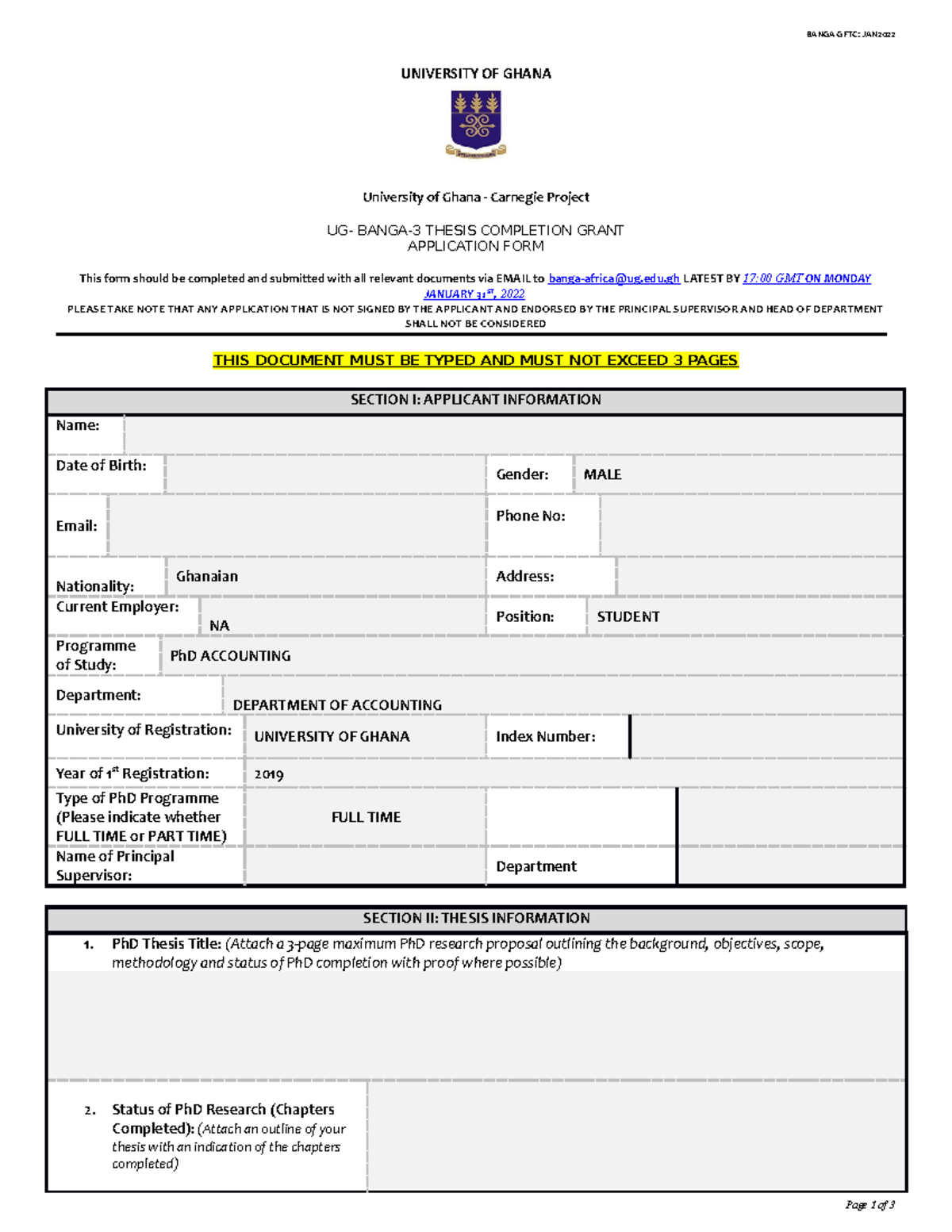 UG Banga project thesis proposal outline - BANGA GFTC: JAN UNIVERSITY ...
