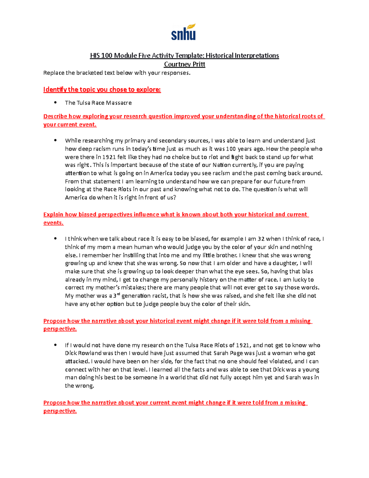 HIS 100 Module Five Activity Template (2) - HIS 100 Module Five Activity Template: Historical ...
