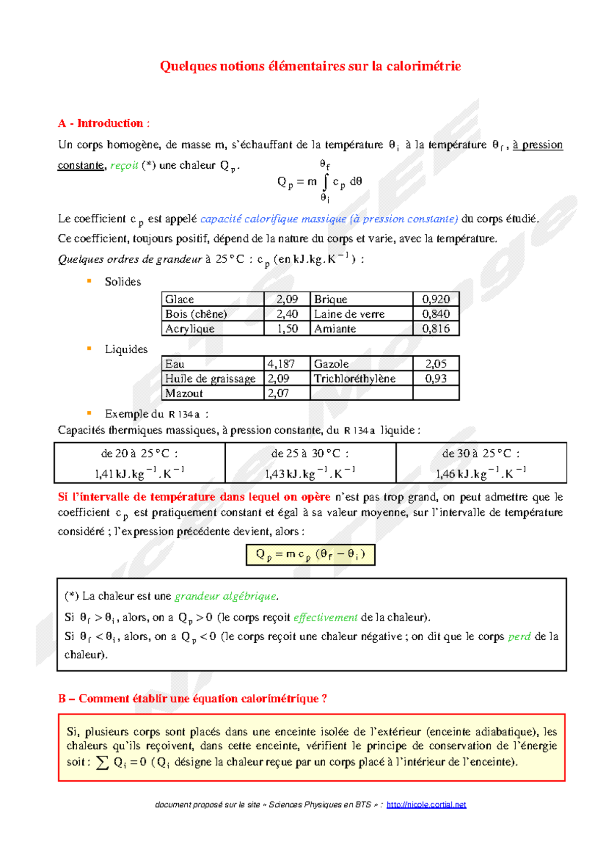 Calorimetrie-cours-01 - document proposé sur le site « Sciences ...