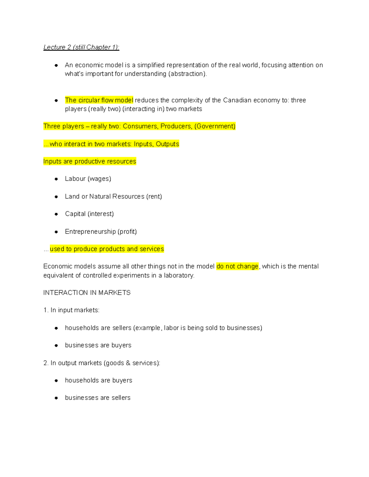Intro to Economics - Second half of Chapter 1 - Lecture 2 (still Chapter 1): An economic model ...