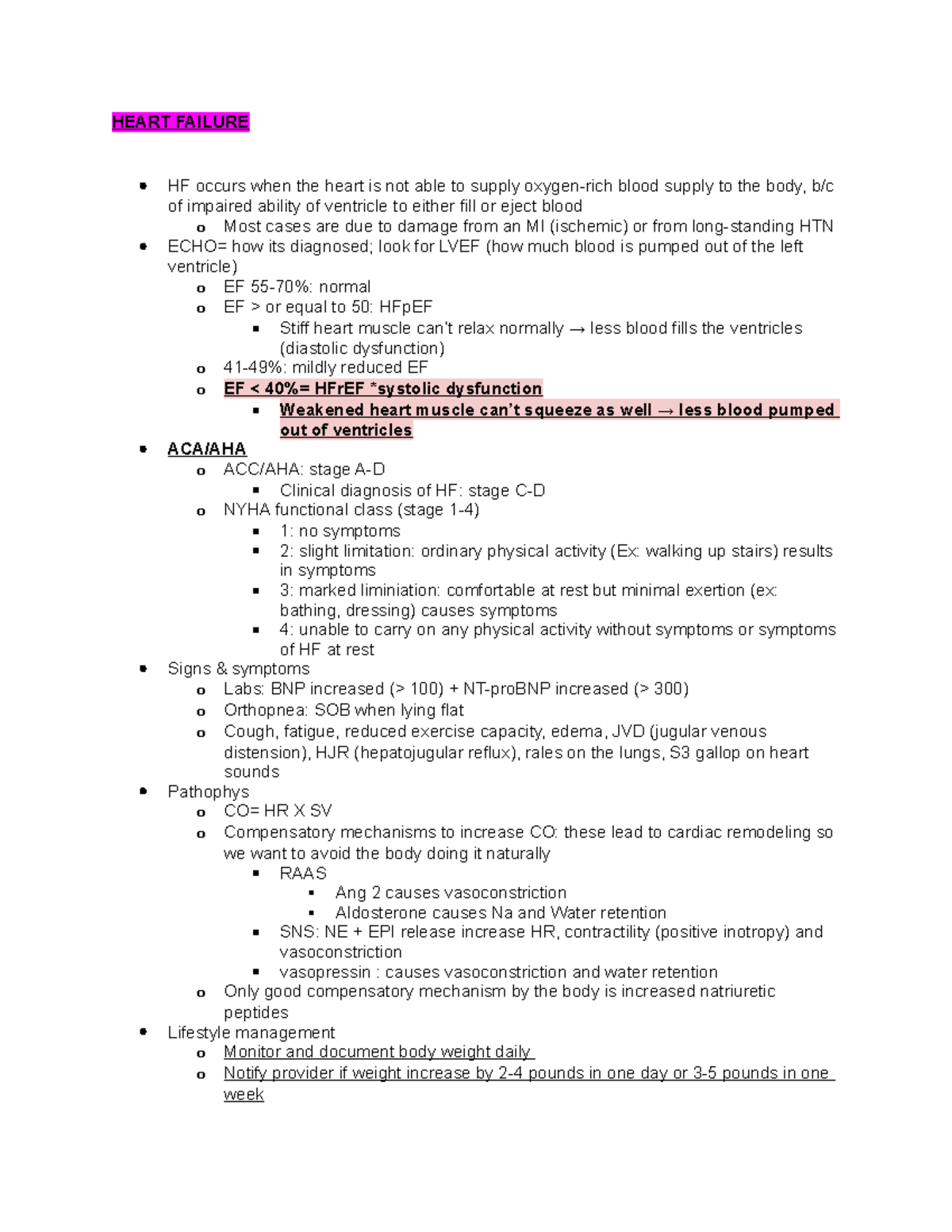 HF pt 1 - lecture notes - HEART FAILURE HF occurs when the heart is not ...