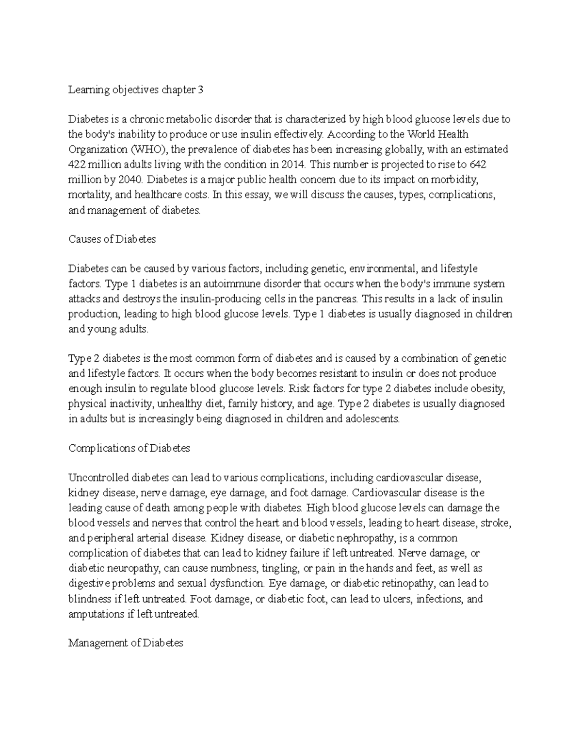 Learning objectives chapter 3 - According to the World Health ...