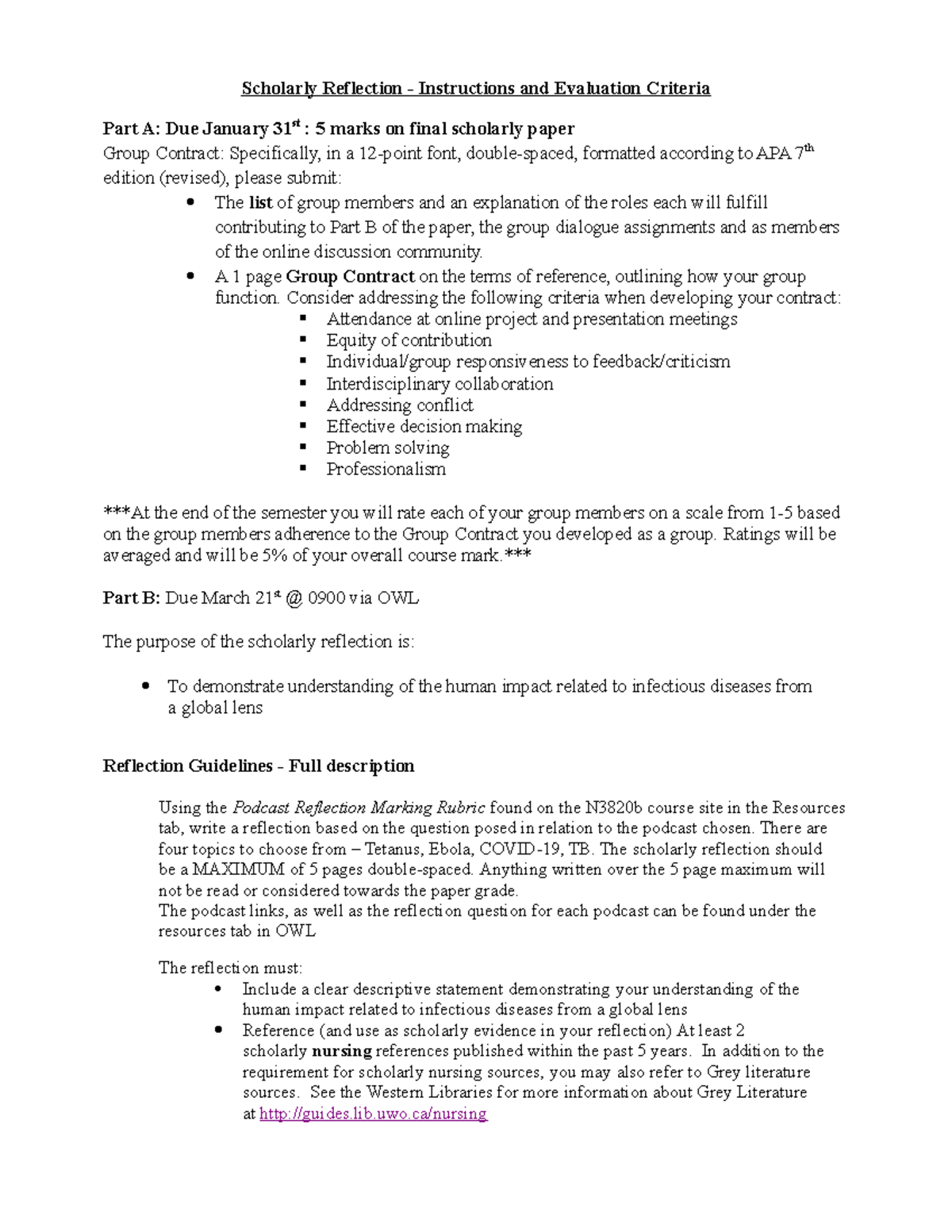 Scholarly Reflection Instructions and Marking Rubric - Scholarly ...