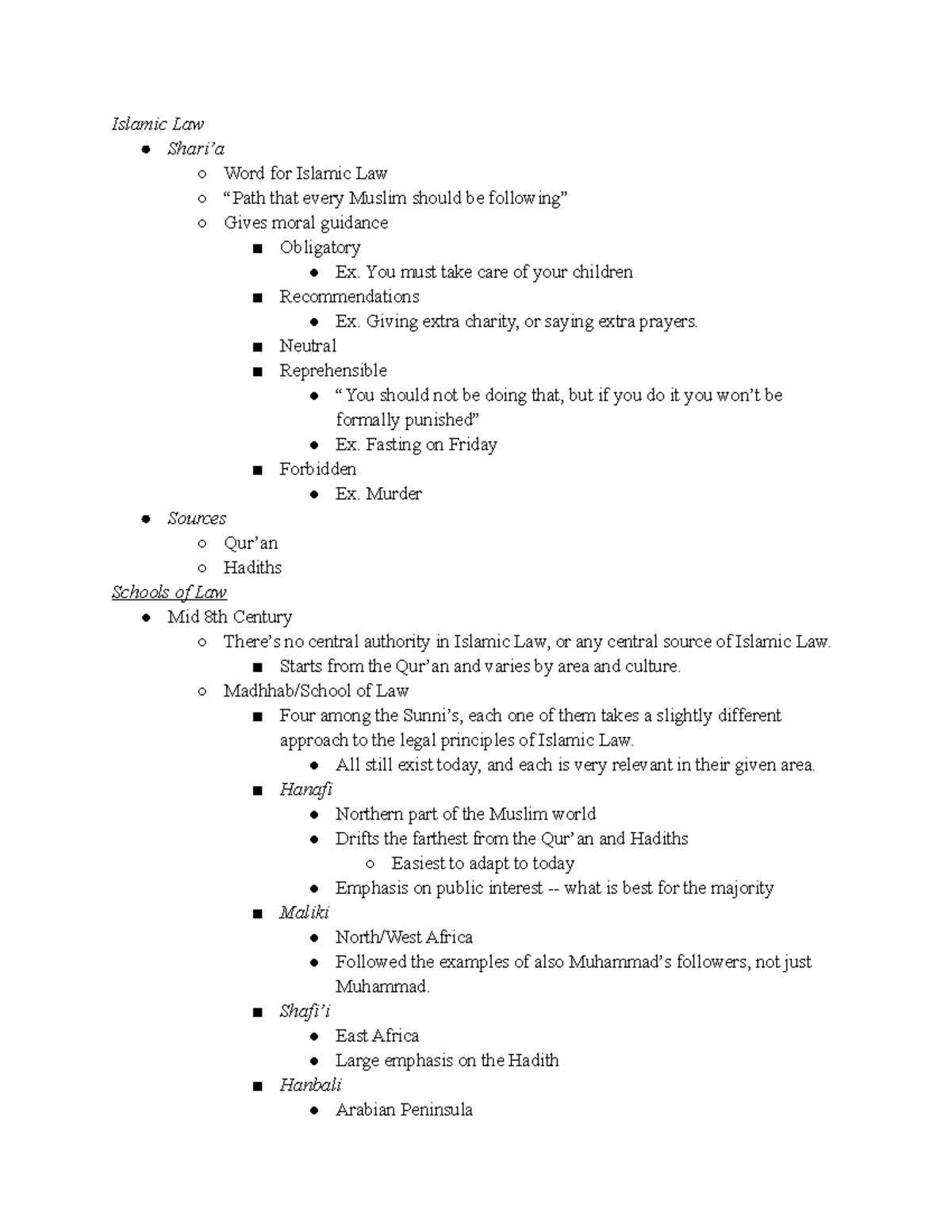 Islamic Law - Professor: Nicolas Trepanier - Islamic Law Shari’a Word ...