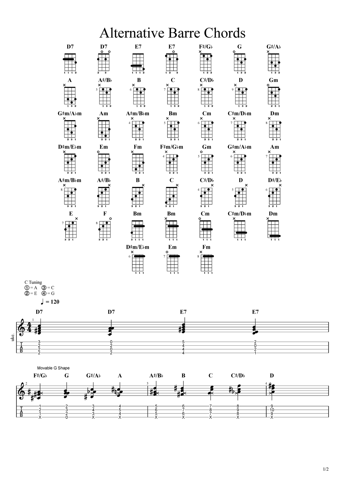 Alternative Barre Chords - 3 2 2 2 2 0 2 0 5 4 4 4 1 2 2 0 D7 D7 E7 E 1 ...