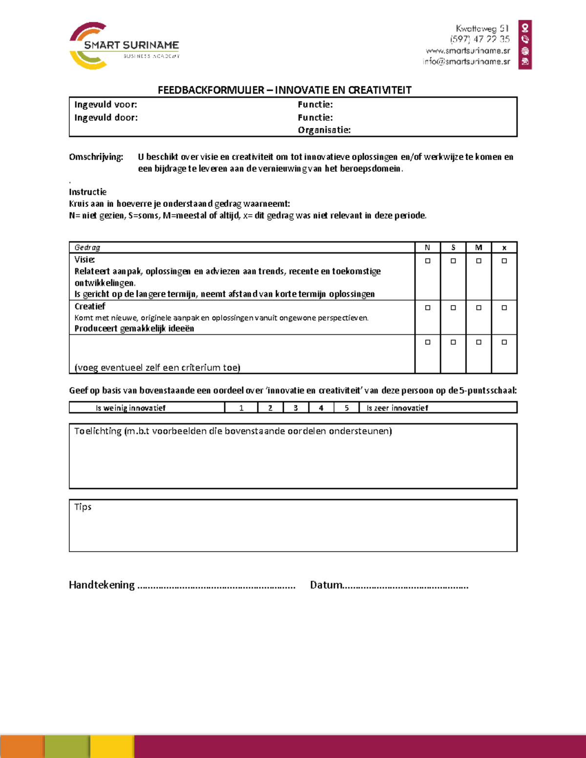 Feedbackformulier - Innovatie EN Creativiteit - FEEDBACKFORMULIER – INNOVATIE EN CREATIVITEIT ...