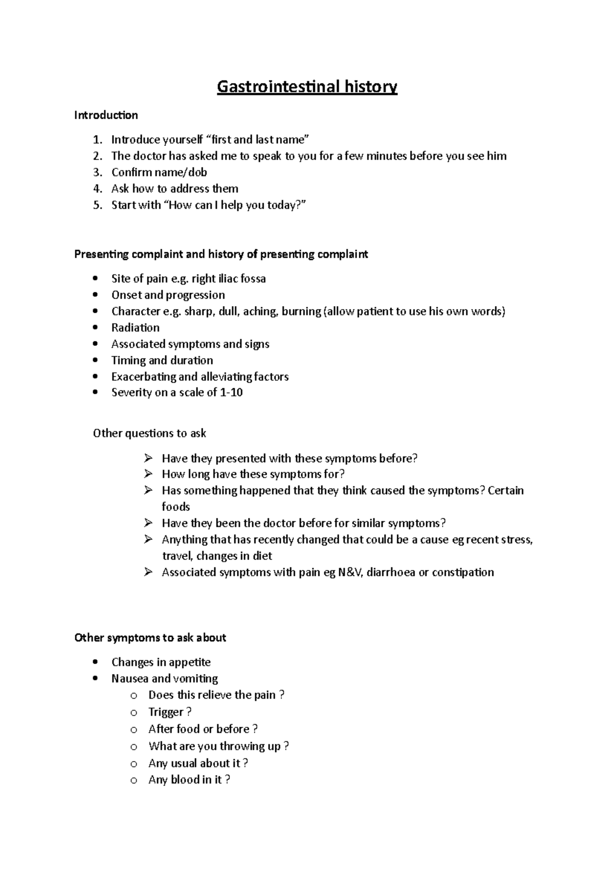 Gastrointestinal history overview - Gastrointestinal history ...
