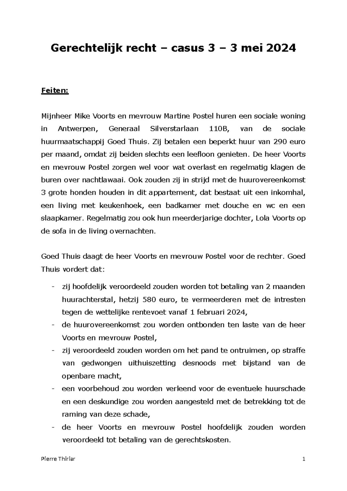 Casus 3 Gerechtelijk Recht 3 mei 2024 - Gerechtelijk recht – casus 3 ...