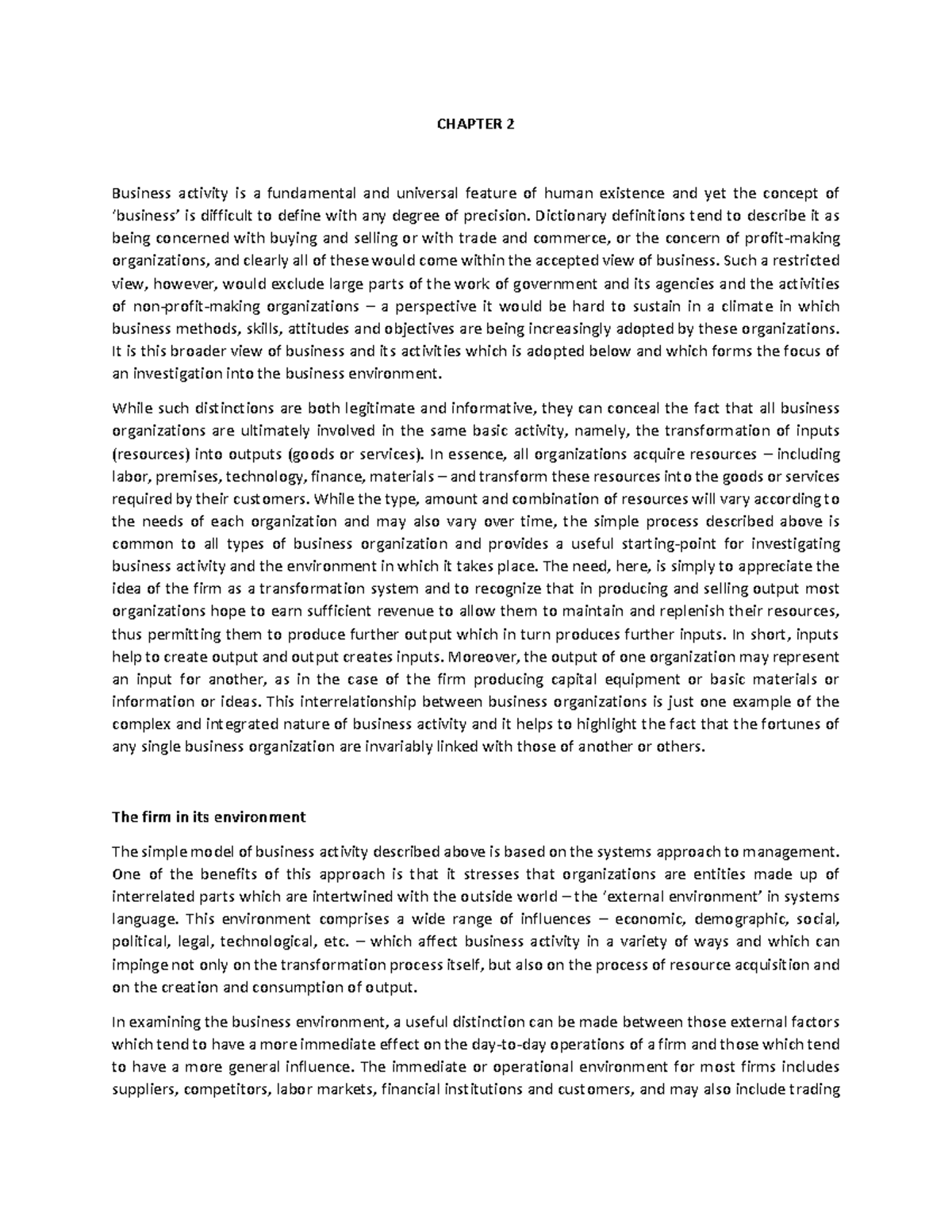 Ch 02 - handout - CHAPTER 2 Business activity is a fundamental and ...