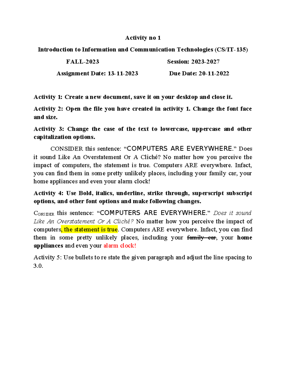 Activity 1 - notes - Activity no 1 Introduction to Information and ...