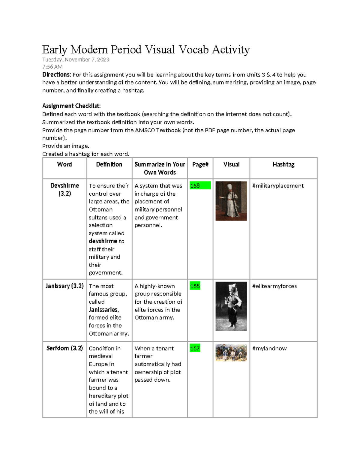 Early Modern Period Visual Vocab Activity - You will be defining ...