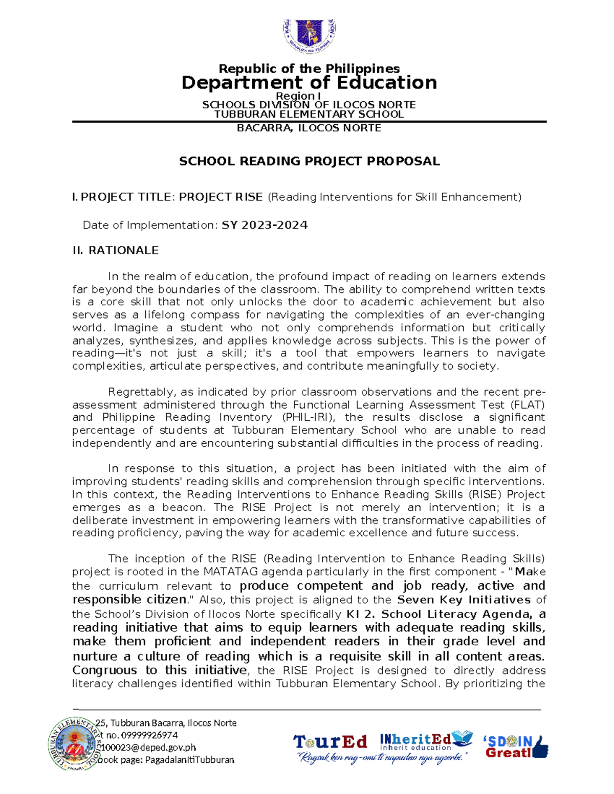 Sample School Reading Program Proposal - Department of Education Region ...